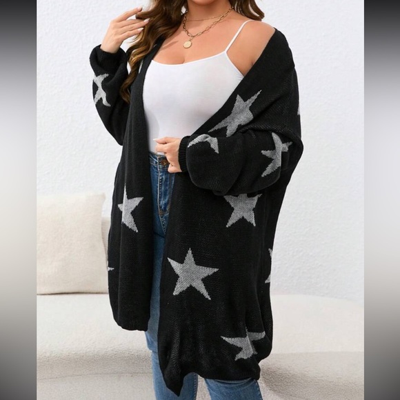Sweaters | Cozy Plus Size Star Pattern Sweater Cardigan | Poshmark